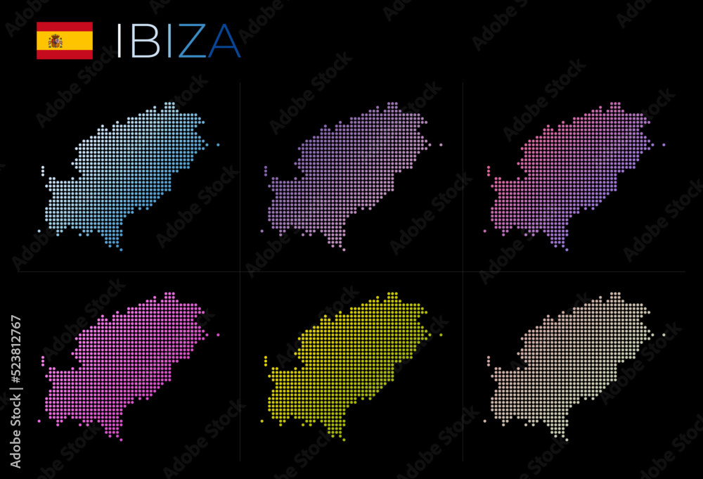 Ibiza dotted map set. Map of Ibiza in dotted style. Borders of the ...