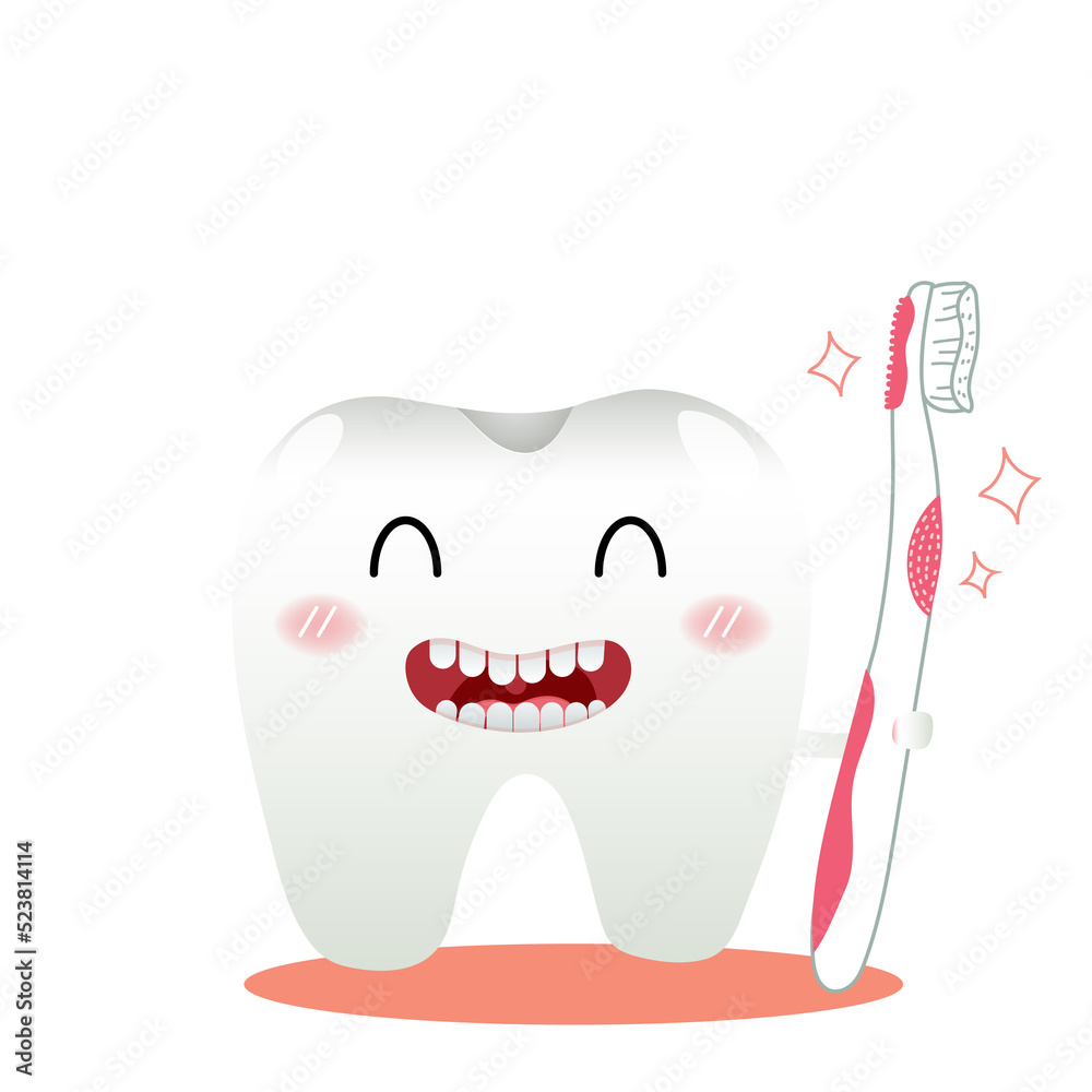Cute cartoon with fill tooth character cleaning tooth filling tools ...