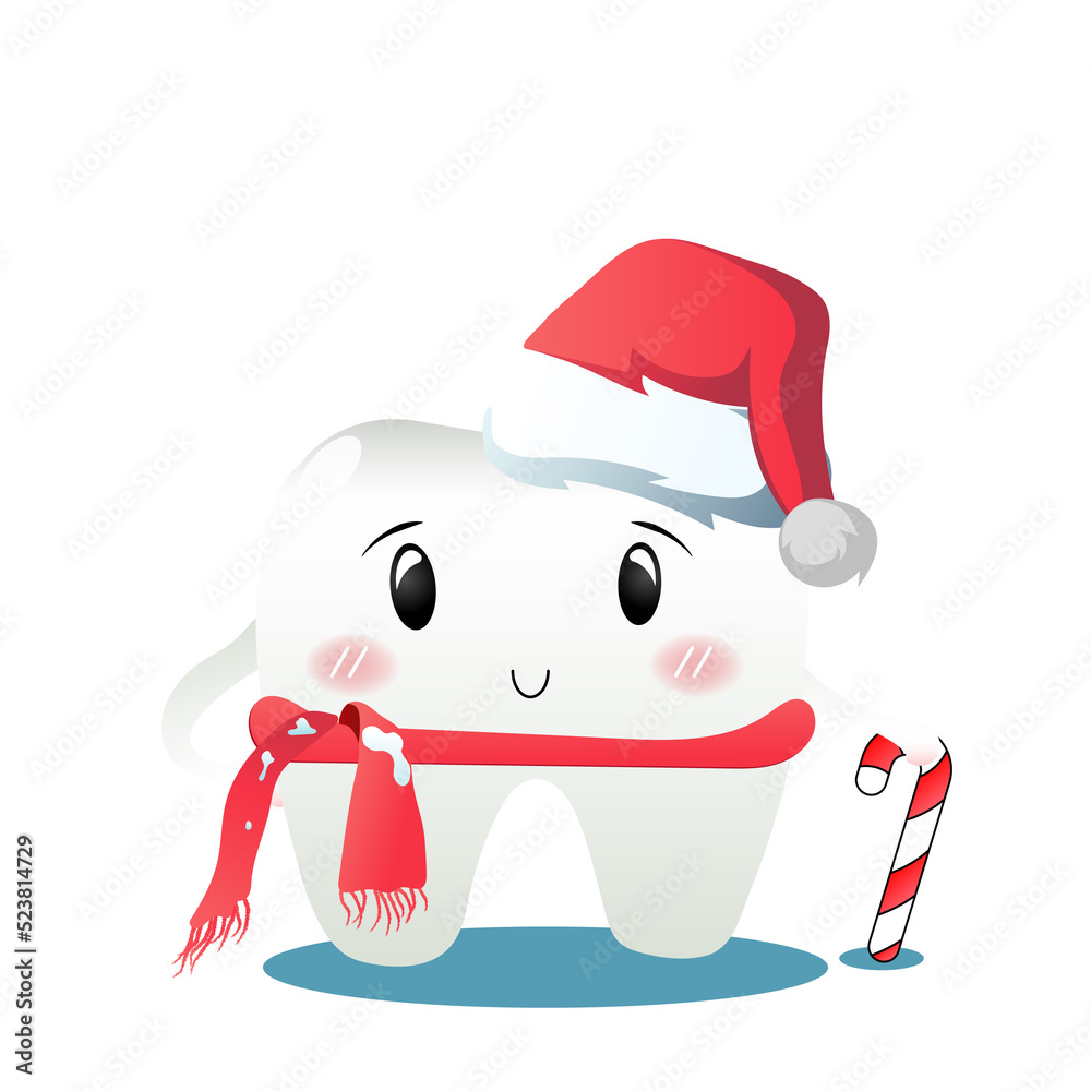 Cute cartoon Christmas with fill tooth character cleaning tooth filling ...