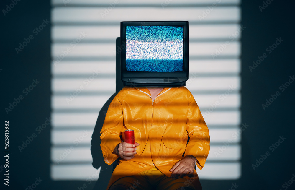 Photo & Art Print Surreal art of TV addicted man with television ...