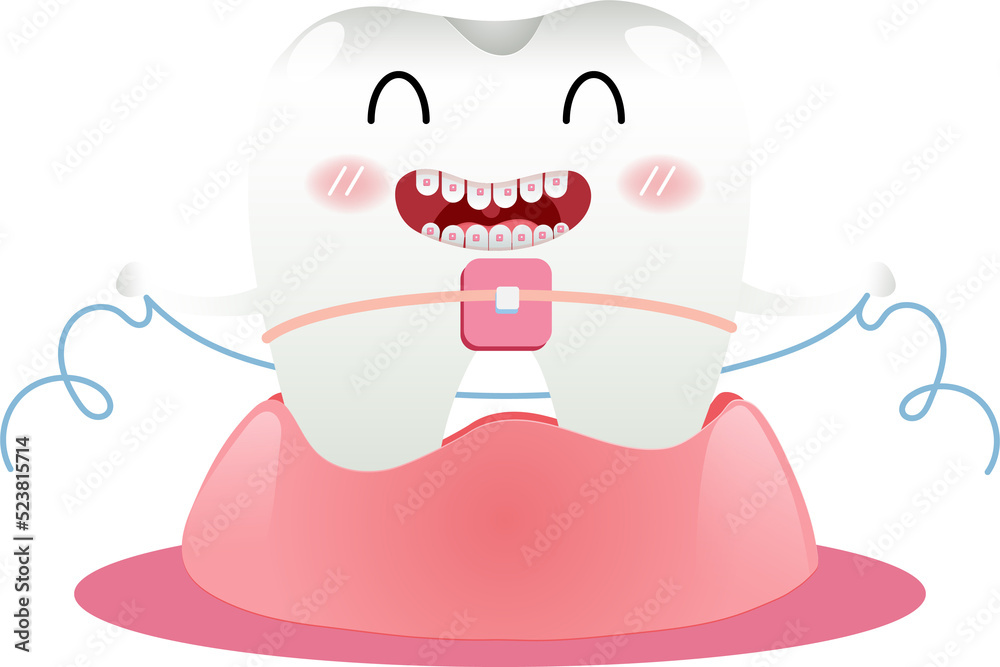 Cute cartoon with a happy tooth character cleaning itself with dental ...