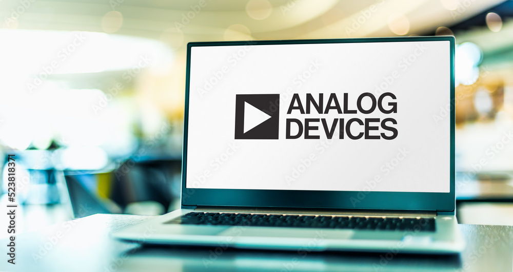 Laptop computer displaying logo of Analog Devices Stock Photo | Adobe Stock