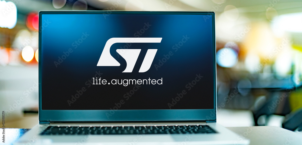 Laptop computer displaying logo of STMicroelectronics Stock Photo ...