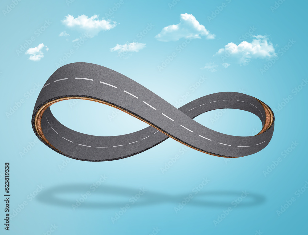 3D illustration of infinity symbol road. floating infinity highway road ...