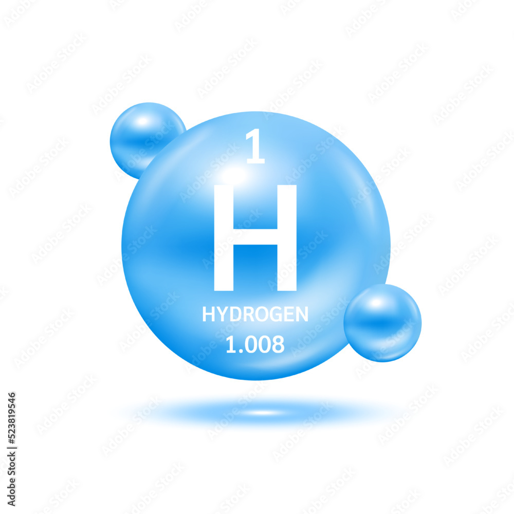 Hydrogen molecule models blue and chemical formulas scientific element. Natural gas. Ecology and ...
