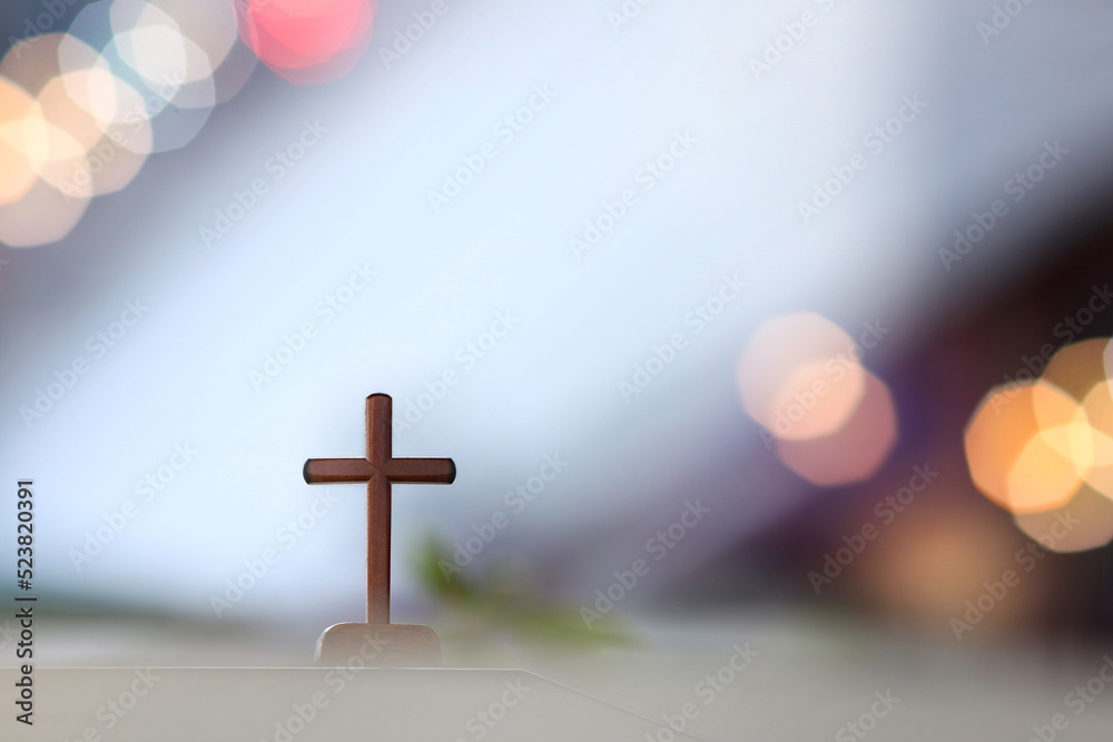 Bright light background with bible and crucifixion of Jesus Christ and ...