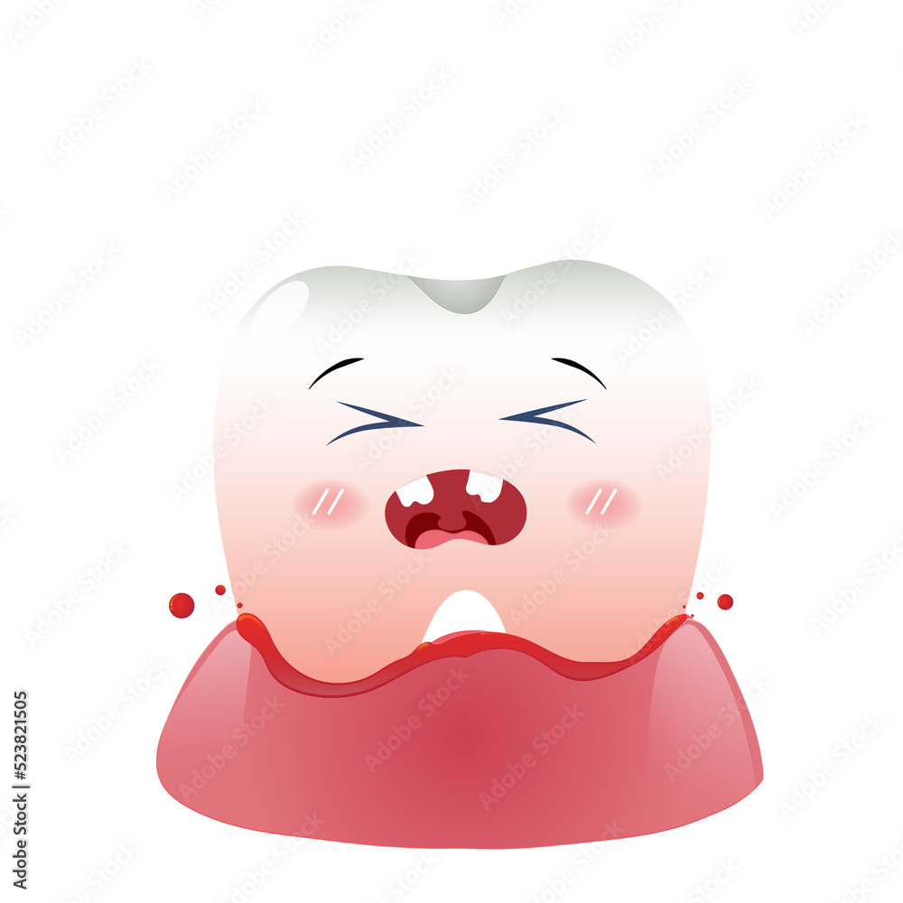 Cute cartoon with the injured tooth causing bleeding and pain in the ...