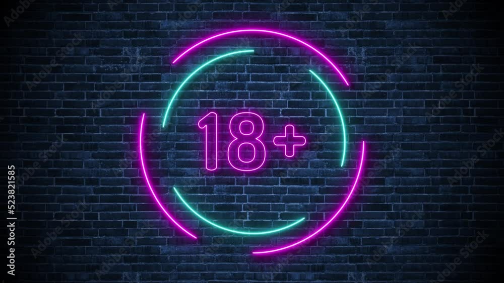 neon lights 18+ sign on brick wall background, 4k animation,under ...