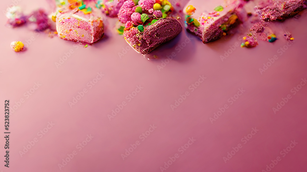 Pink icing on candy cake as copy space background texture Stock ...