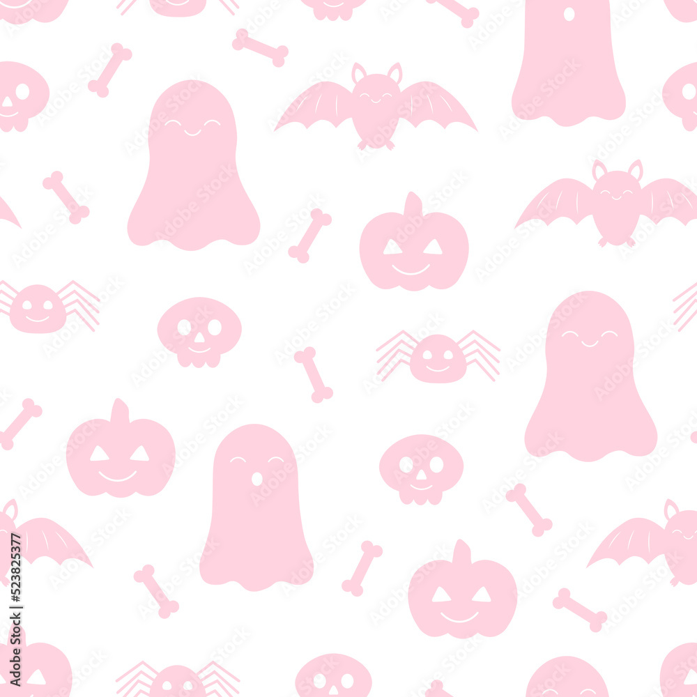 Seamless pattern pink Halloween silhouette vector illustration Stock ...