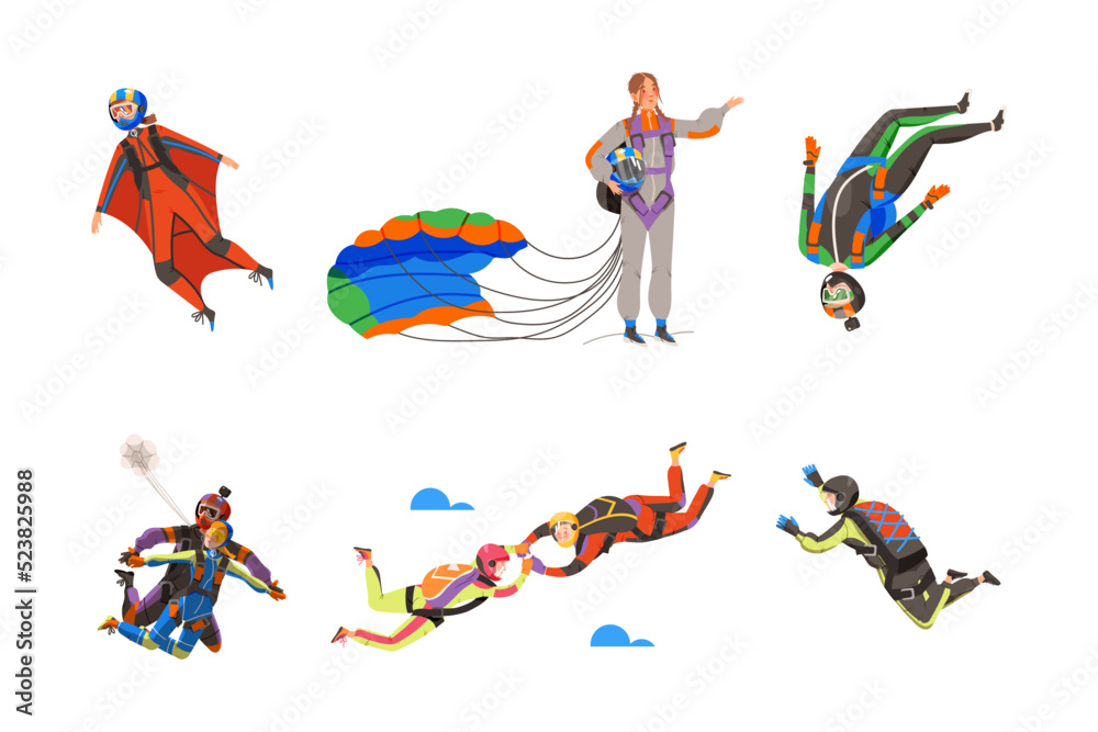 People Parachutist Streamer Free-falling in the Air with Parachute Bag ...