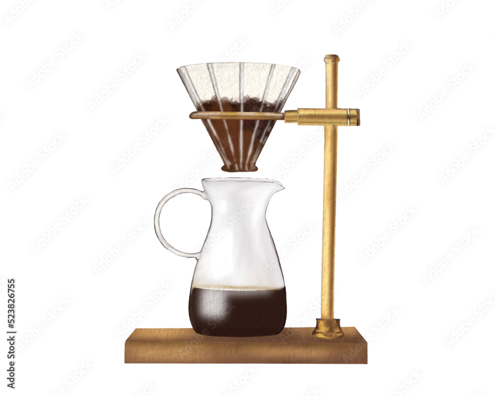 isolated coffee drip set watercolor drawing, for kitchen and store shop ...