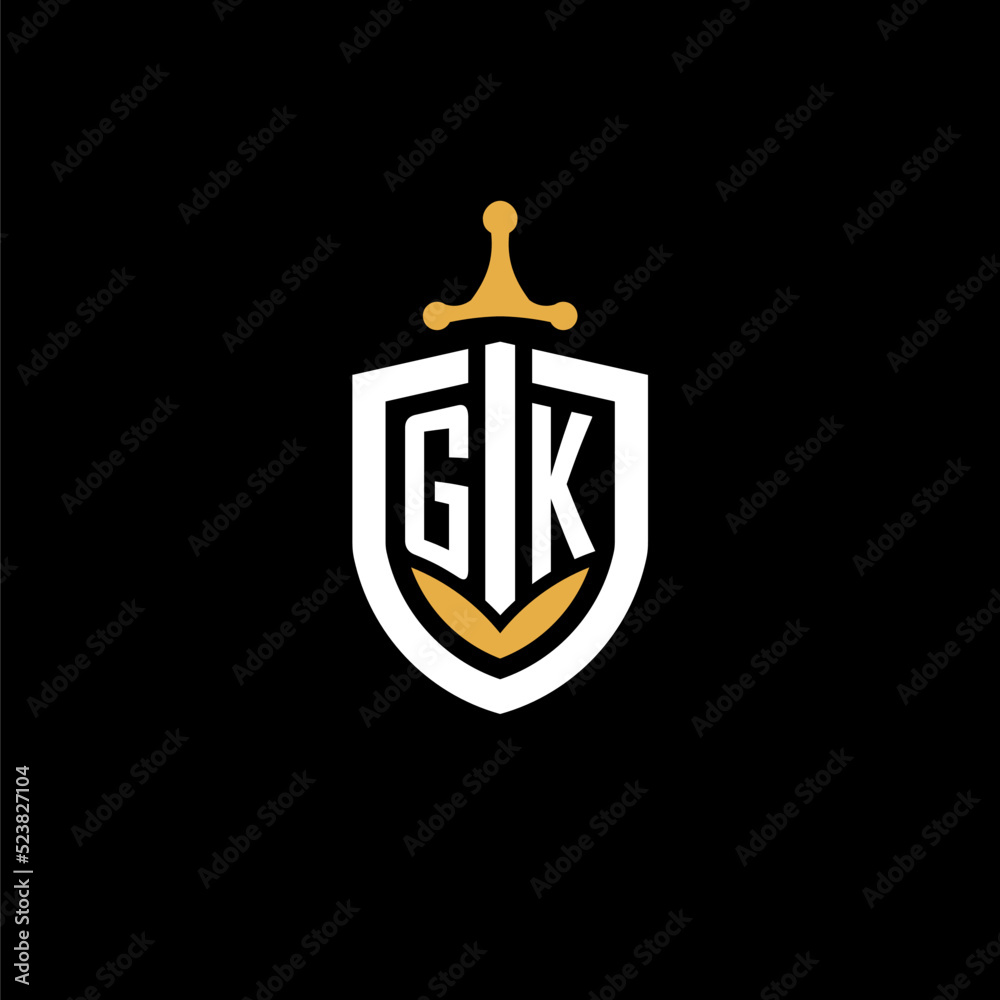 Creative letter GK logo gaming esport with shield and sword design ...