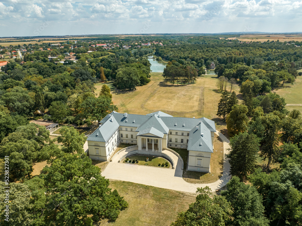 Hungary - Dég - Aerial view about Festetics Castle, this is the only ...