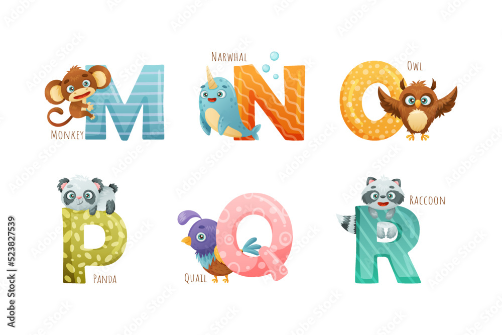 Animal Near Big Alphabet Letter with Name for Preschool Education ...