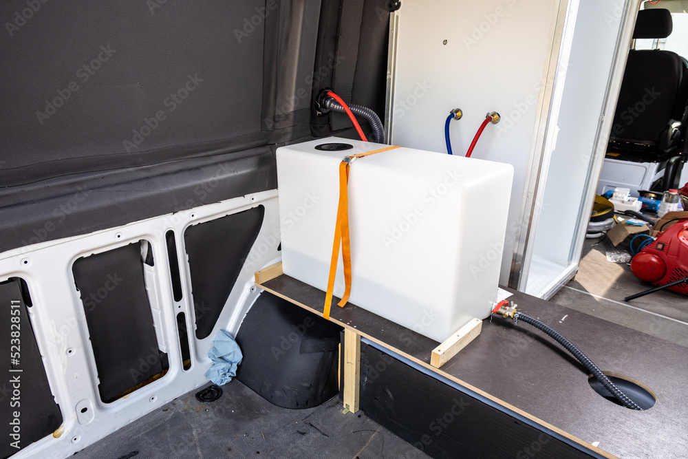 Water tank installed in a camper van Stock Photo | Adobe Stock