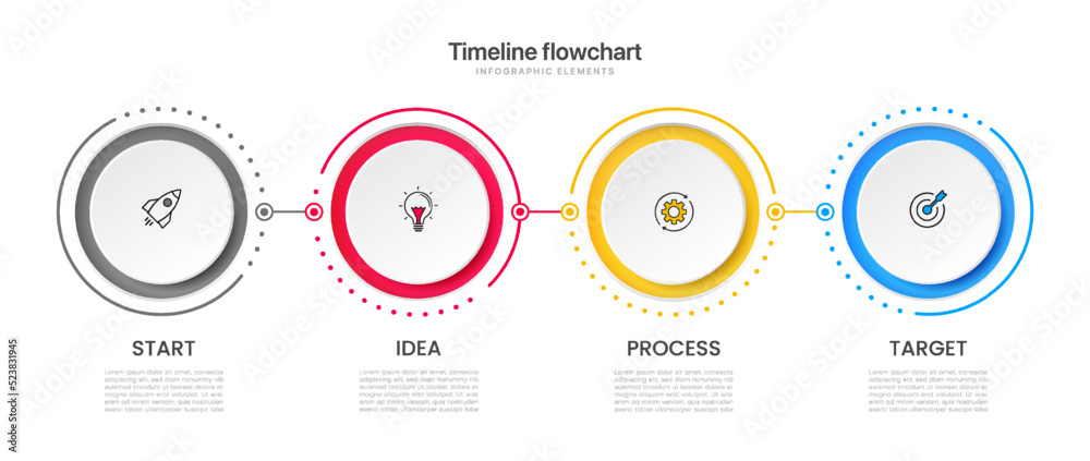 Timeline circle infographic design with 4 options or steps ...