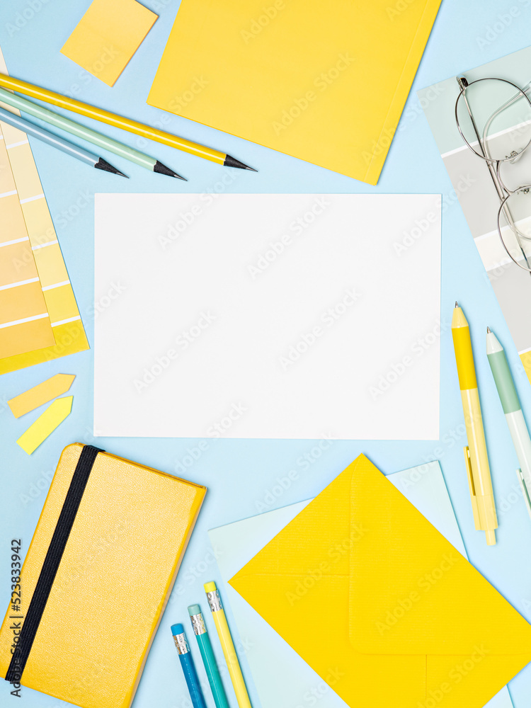 Checklist, card, plan or drawing bright and colourful mockup and School ...