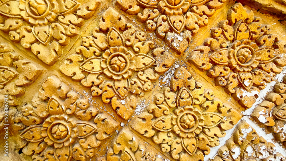 Golden wall texture isolation background with Kbach Khmer design ...