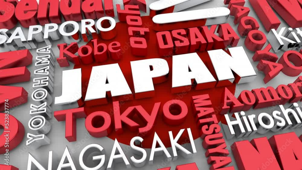 Japan Country Nation Flag Hinomaru Cities Words Background 3d Animation ...