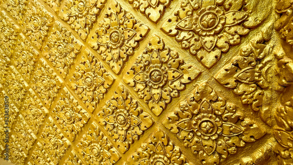 Golden wall texture isolation background with Kbach Khmer design ...