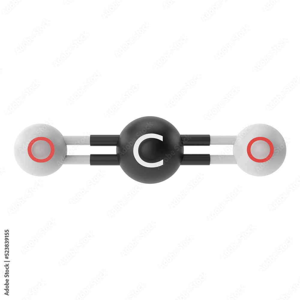 CO2 , Carbon dioxide chemical formula. 3D chemical structure. Stock ...
