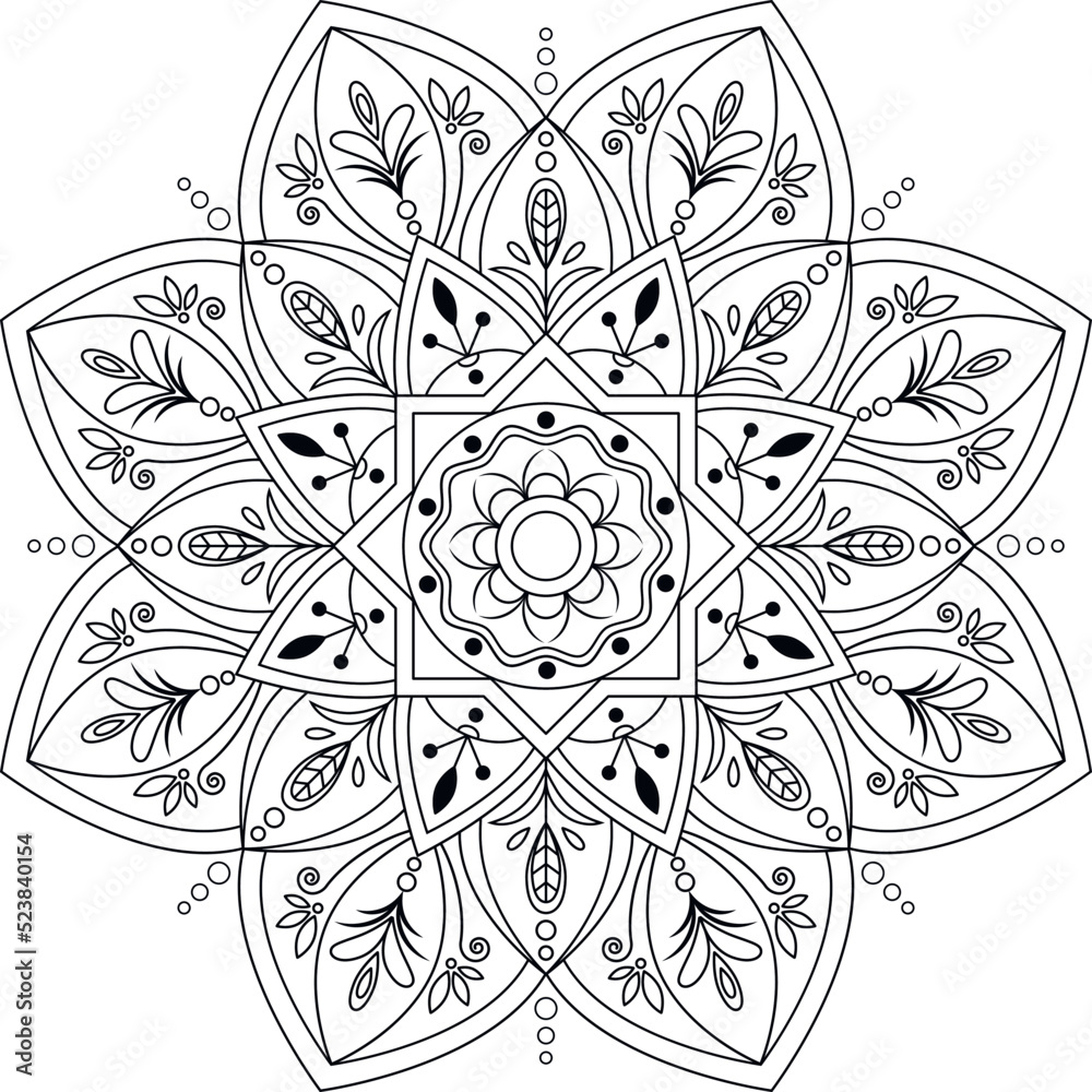 Hand drawn circular mandala for coloring. Coloring book page. Vector ...