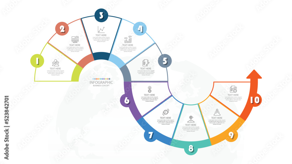 Basic circle infographic template with 10 steps, process or options ...
