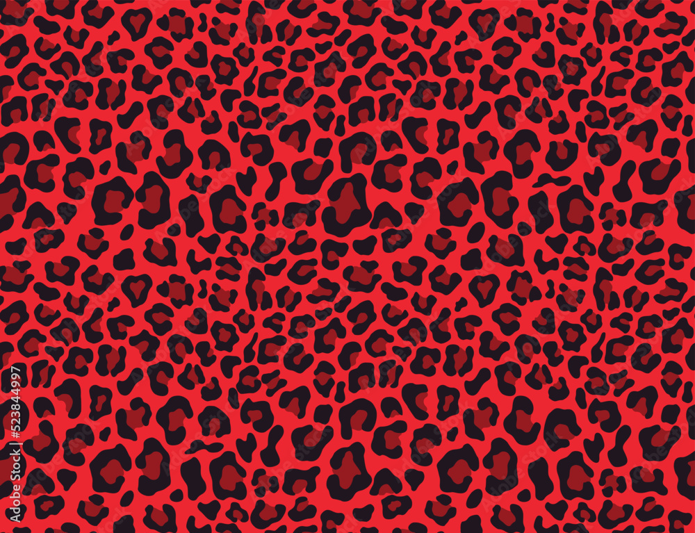 Leopard print vector seamless pattern, red background for textile ...