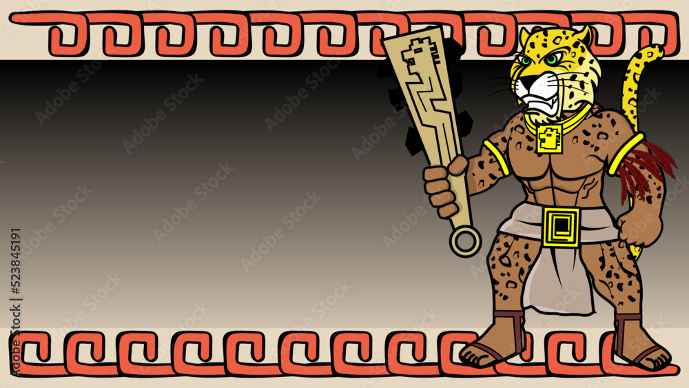 mexican aztec warrior tezcatlipoca god cartoon illustration background ...