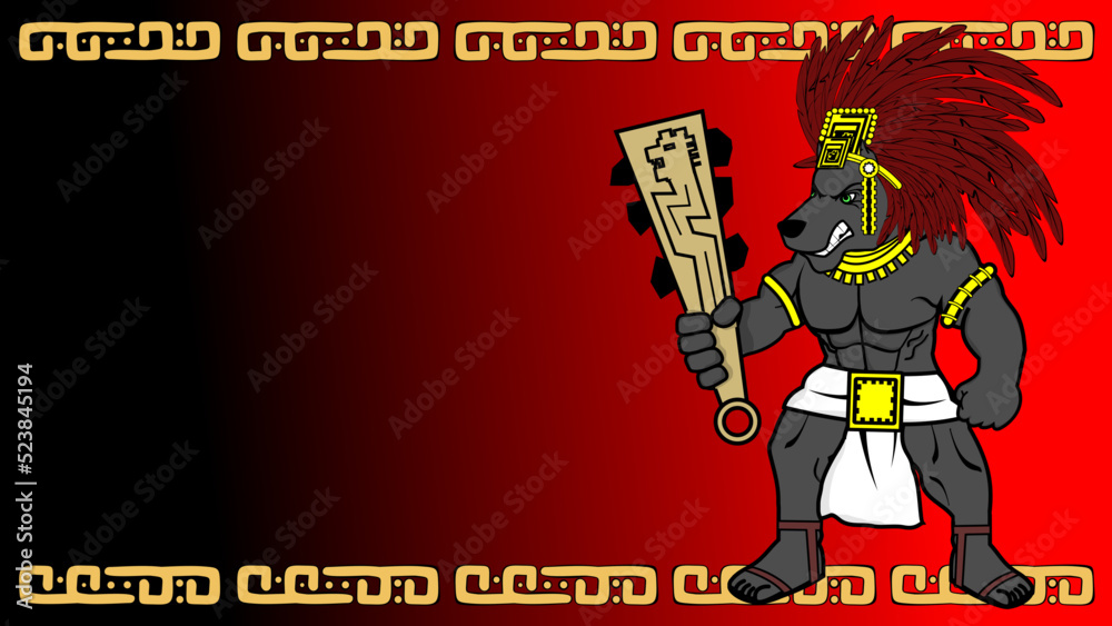 mexican aztec warrior xolotl god cartoon illustration background ...