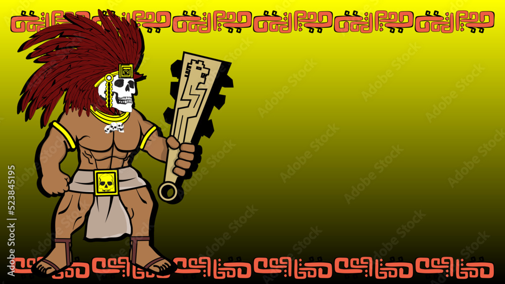 mexican aztec warrior mictlantecuhtli god cartoon illustration ...