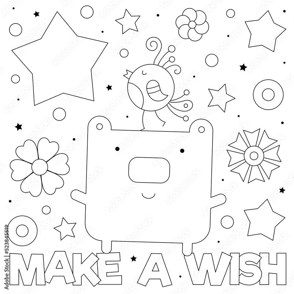 Make a wish. Coloring page. Black and white vector illustration. vector ...