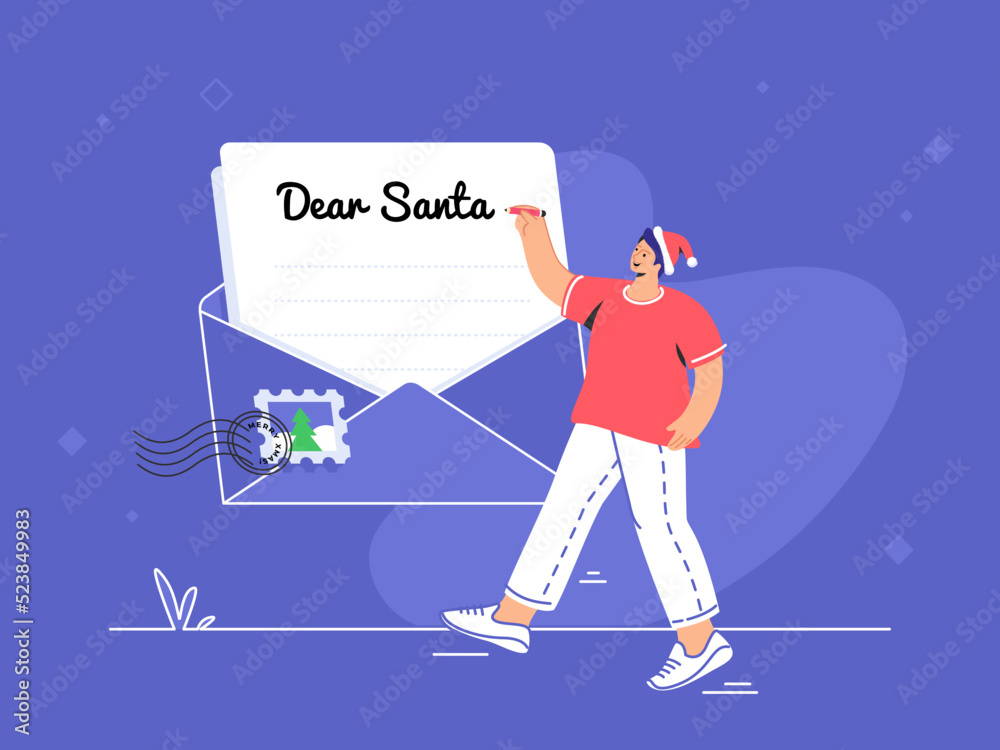 Christmas letter for Santa Claus as wish on holiday. Flat vector ...
