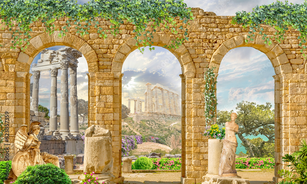 Digital mural. Palmyra. Photo wallpapers. Landscape with arches and ...