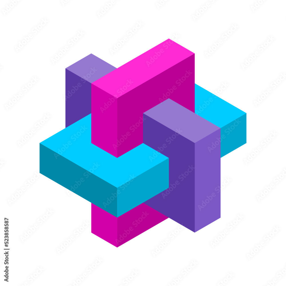 Colorful Impossible 3d Rectangles Symbol Three Bricks Make An Penrose