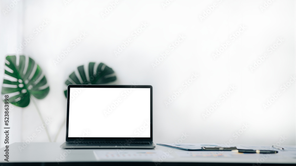 startup company desk, blank computer screen, empty office, office room ...