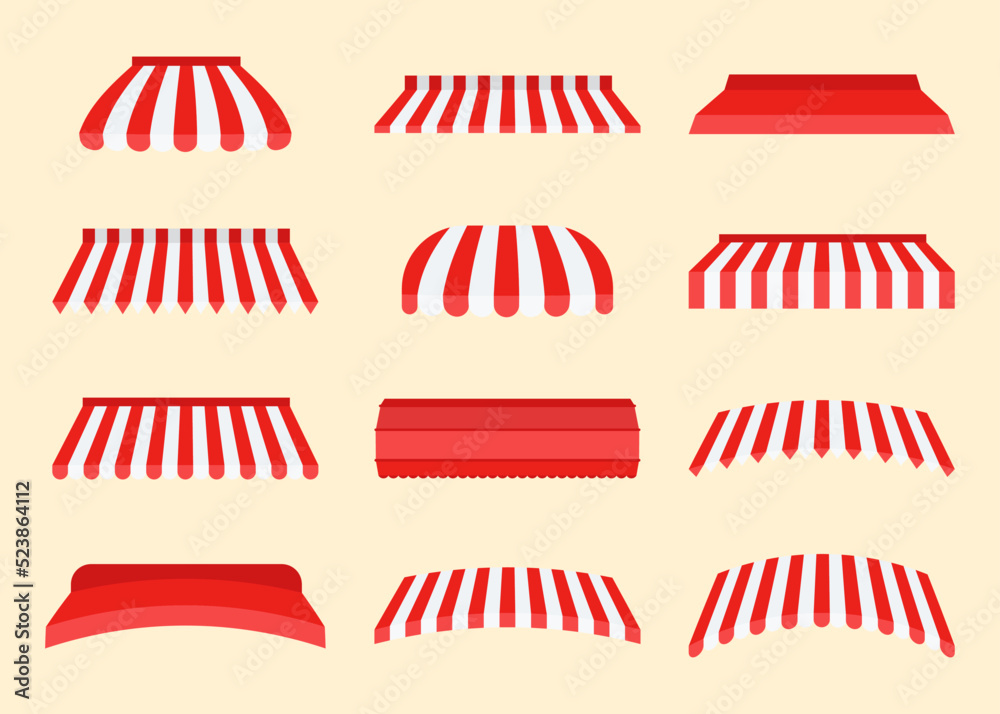 Canopies or awnings of different shapes vector illustrations set. Roof ...