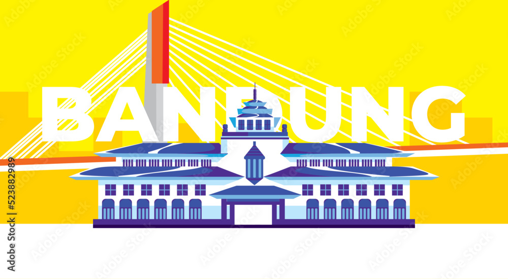 Bandung city landmark with gedung sate building and jembatan pasupati ...