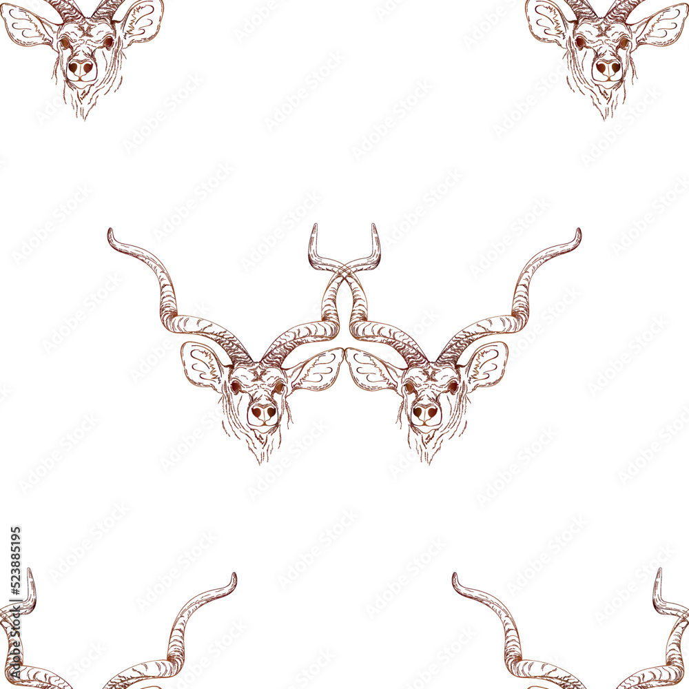 Seamless pattern of hand drawn sketch style gazelle isolated on white ...