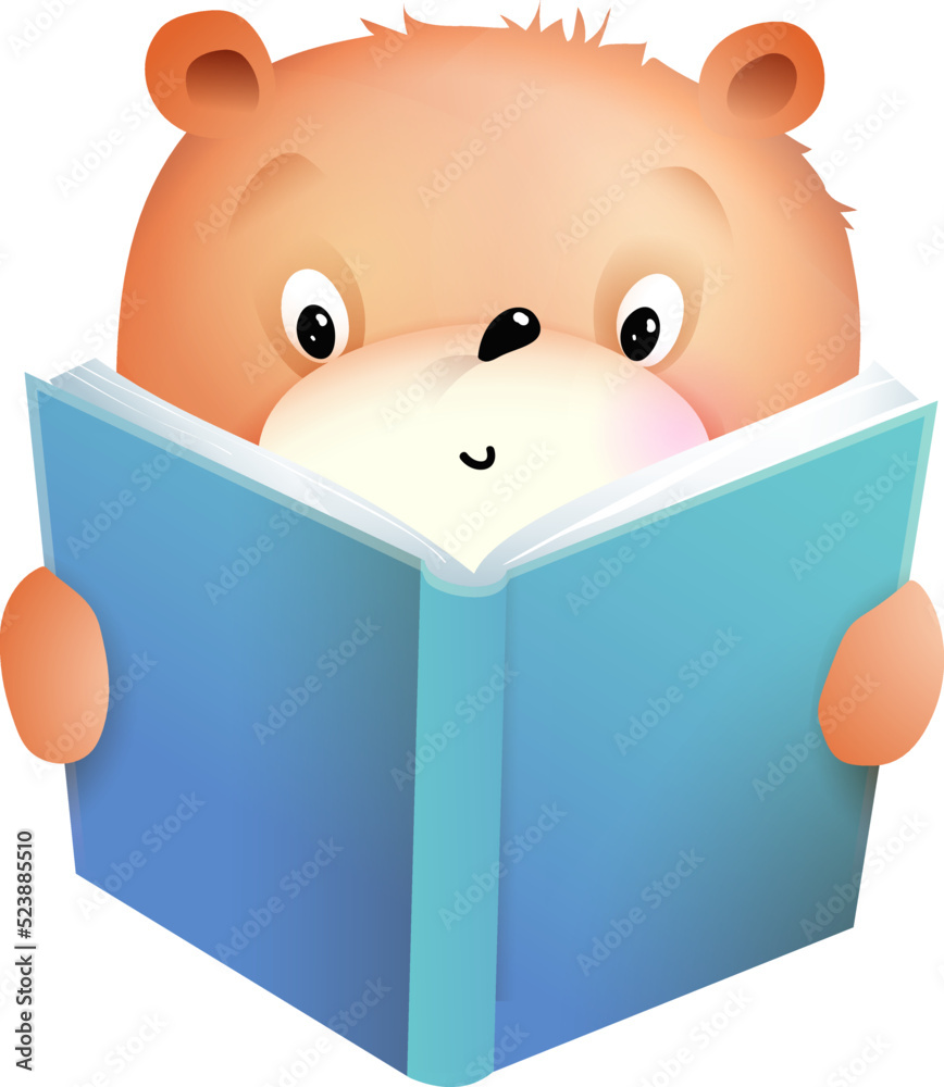Cute baby teddy bear reading a book, educational icon for kids ...