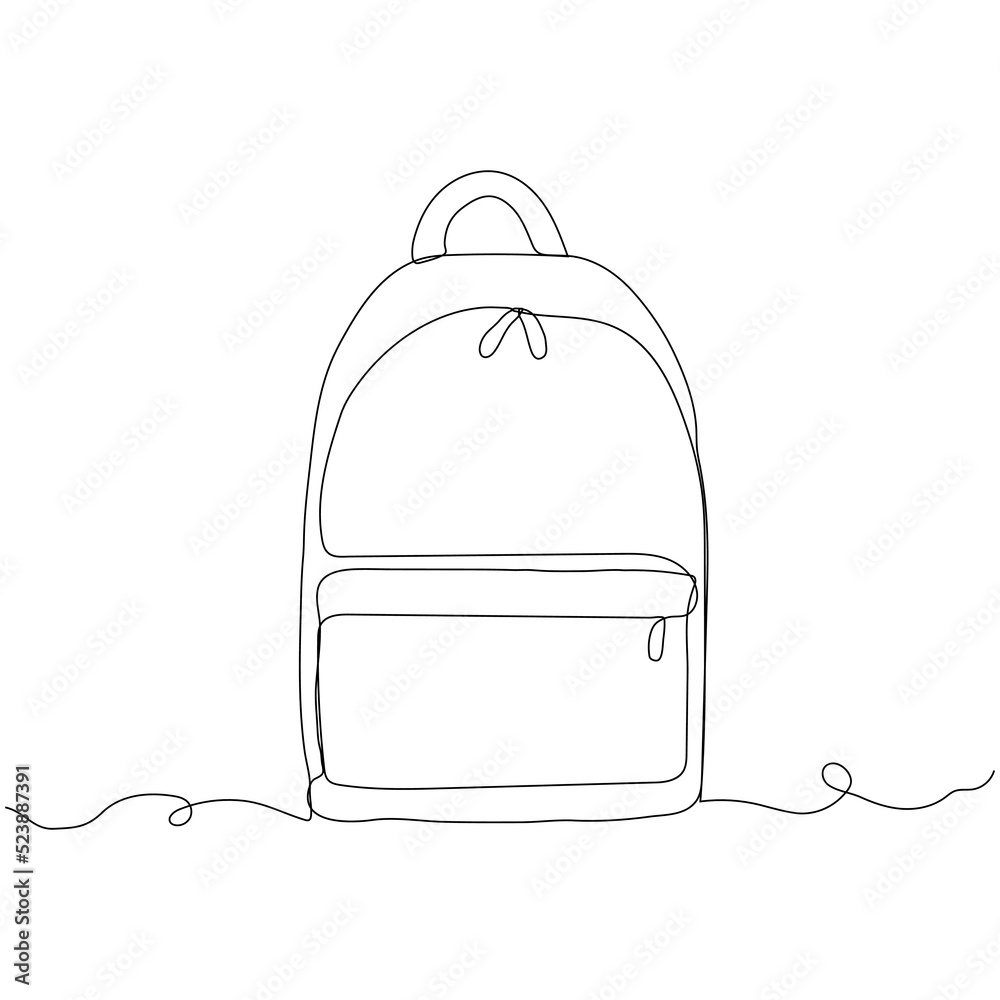 Backpack single line drawing style. Rucksack black line sketch on white ...