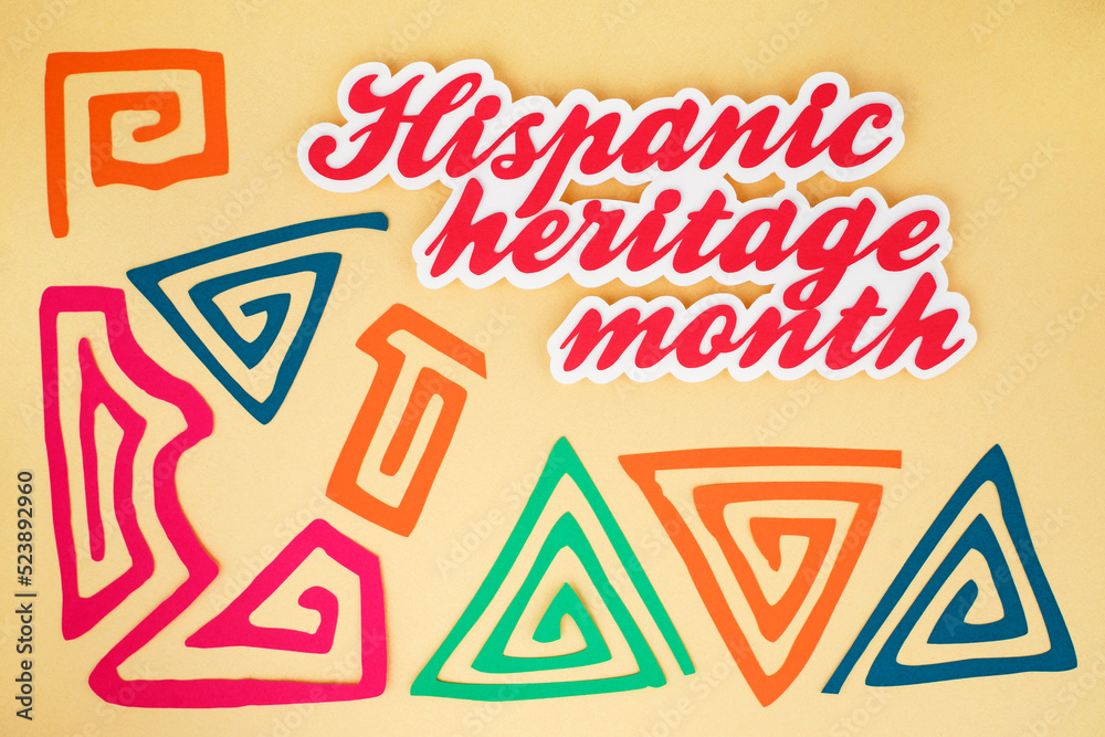 Hispanic heritage month flat lay with traditional Guna people textile ...