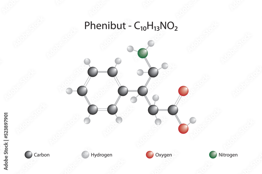 Molecular formula and chemical structure of phenibut Stock Vector ...