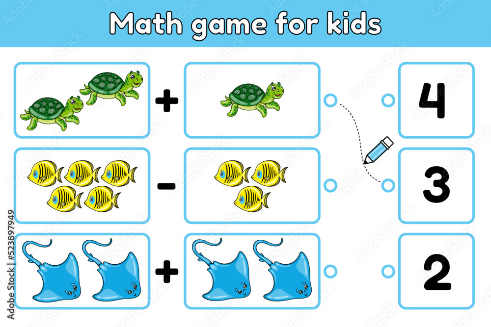 Math educational game for kids. Addition and subtraction. Count and ...