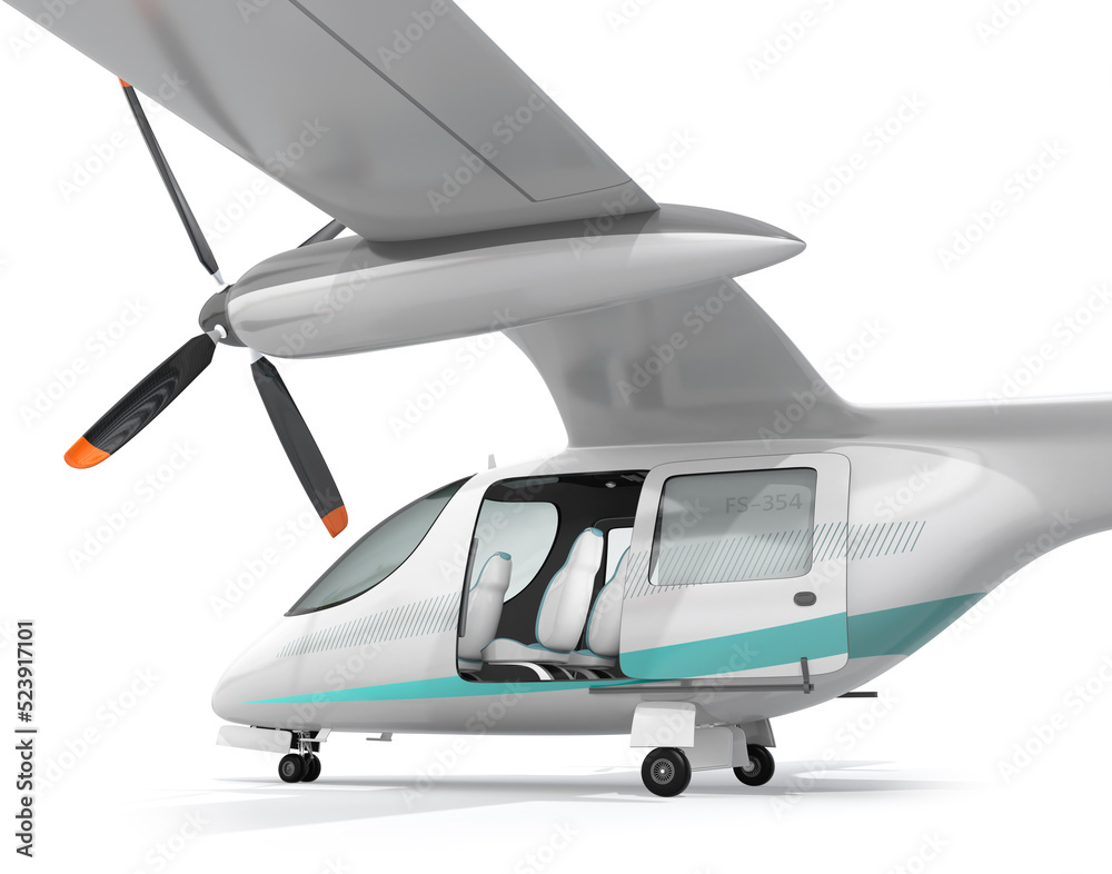 Electric VTOL passenger aircraft isolated on white background. Urban ...