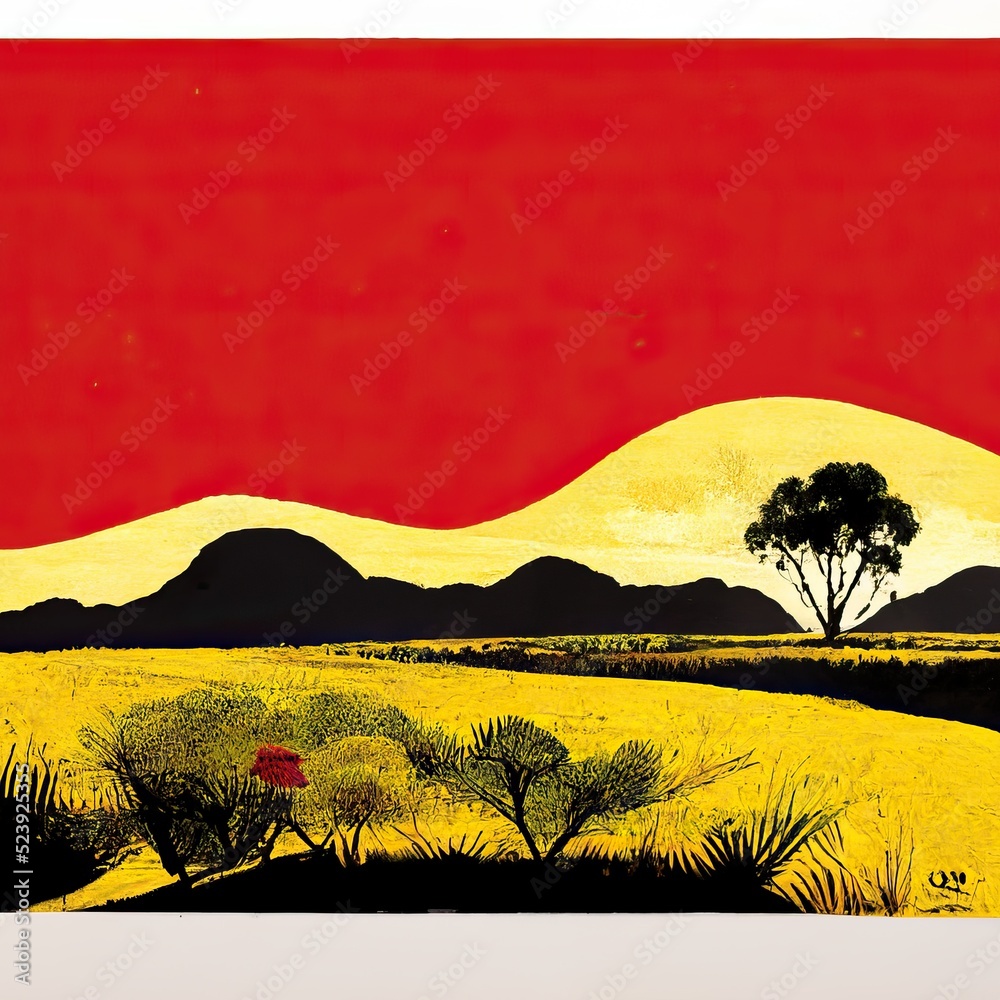 Outback Australia landscape silhouette Down Under, red sandy desert ...