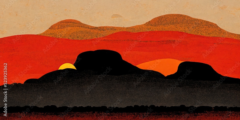 Outback Australia landscape silhouette Down Under, red sandy desert ...