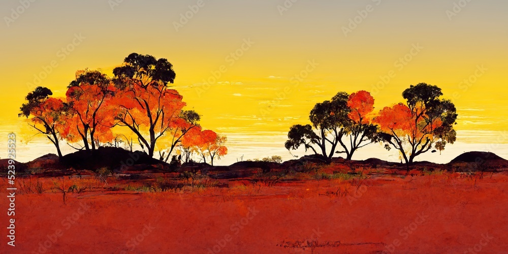 Outback Australia landscape silhouette Down Under, red sandy desert ...