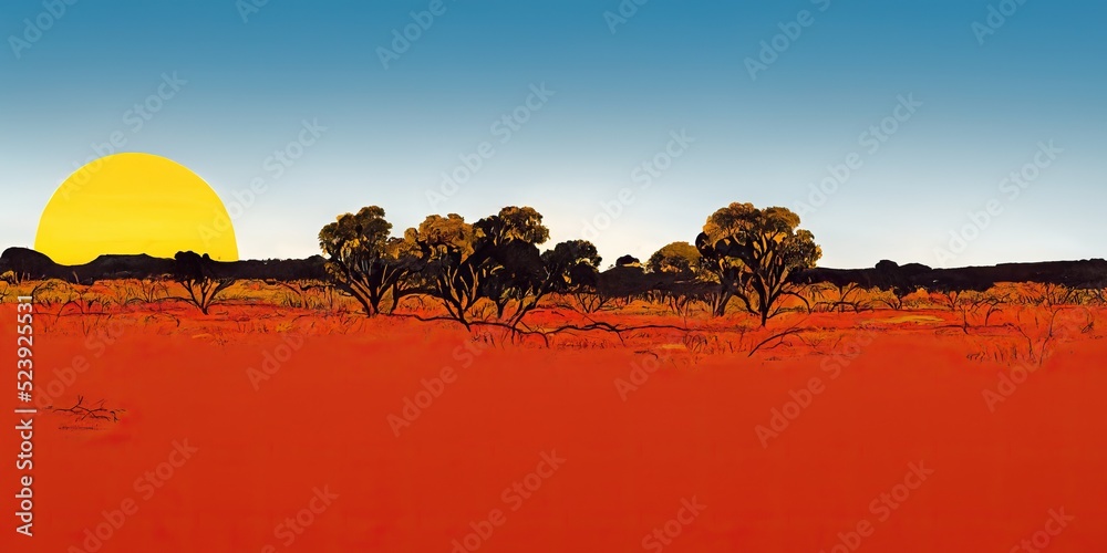 Outback Australia landscape silhouette Down Under, red sandy desert ...